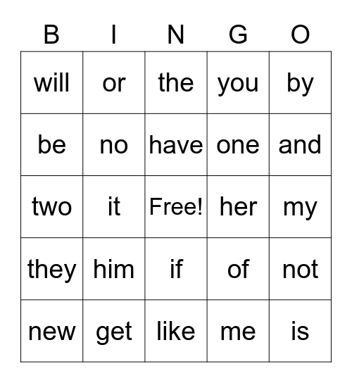 2nd Set Sight Words Bingo Card