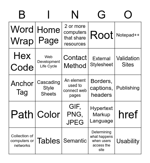 Exam Review Bingo Card
