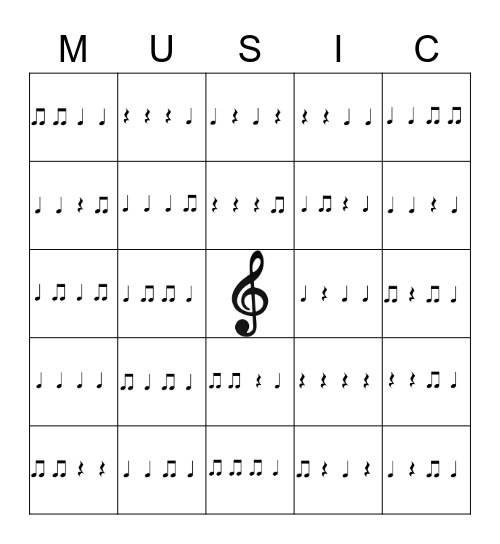 Rhythm Bingo Level 1A Bingo Card