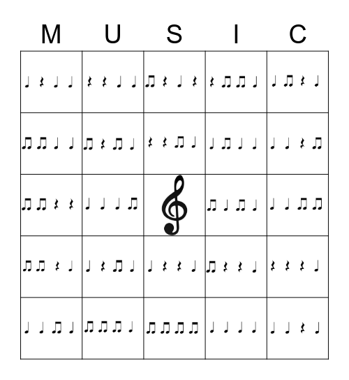 Rhythm Bingo Level 1B Bingo Card