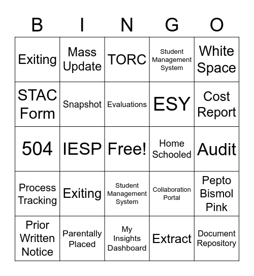 Special Ed BINGO Card