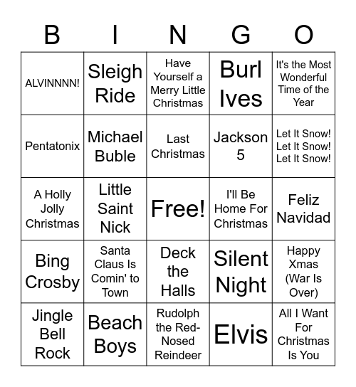 Christmas Music Bingo Card