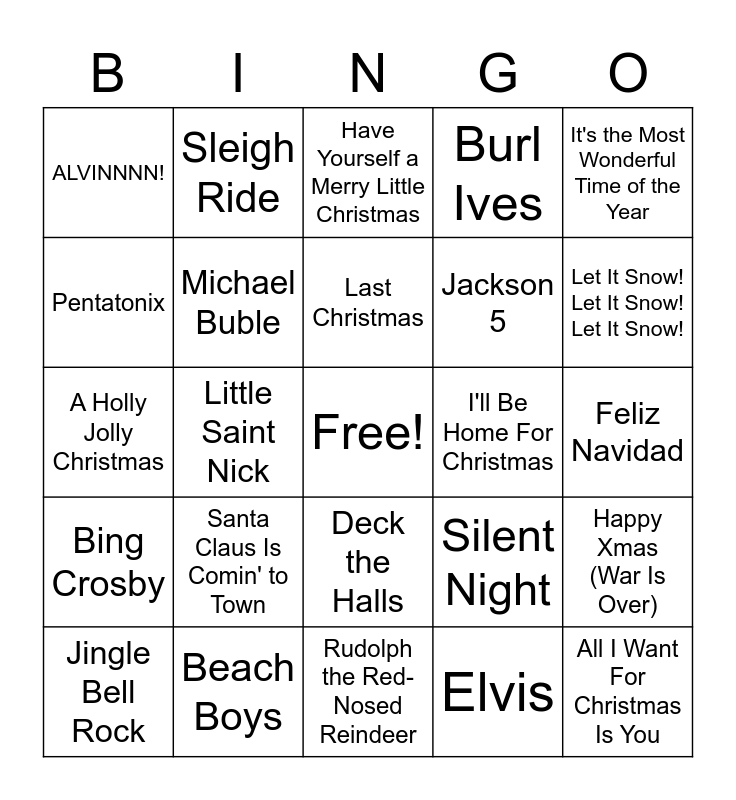 Christmas Music Bingo Card