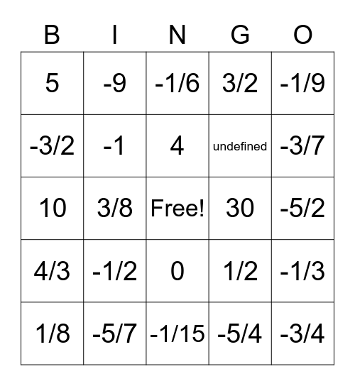 Parallel and Perpendicular Lines Bingo Card
