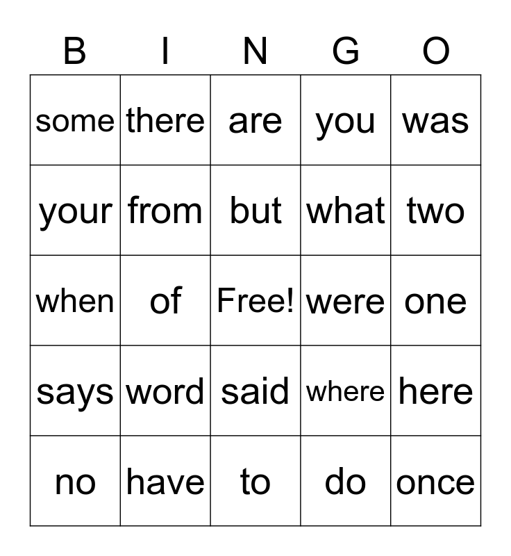 Tricky Words Unit 2 Bingo Card