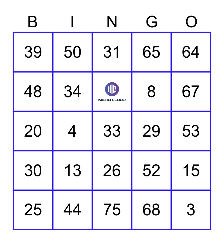 Number Bingo 1-75 Bingo Card