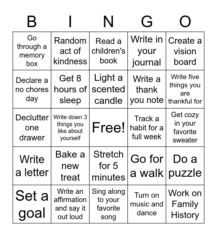 Joy in January Bingo Card