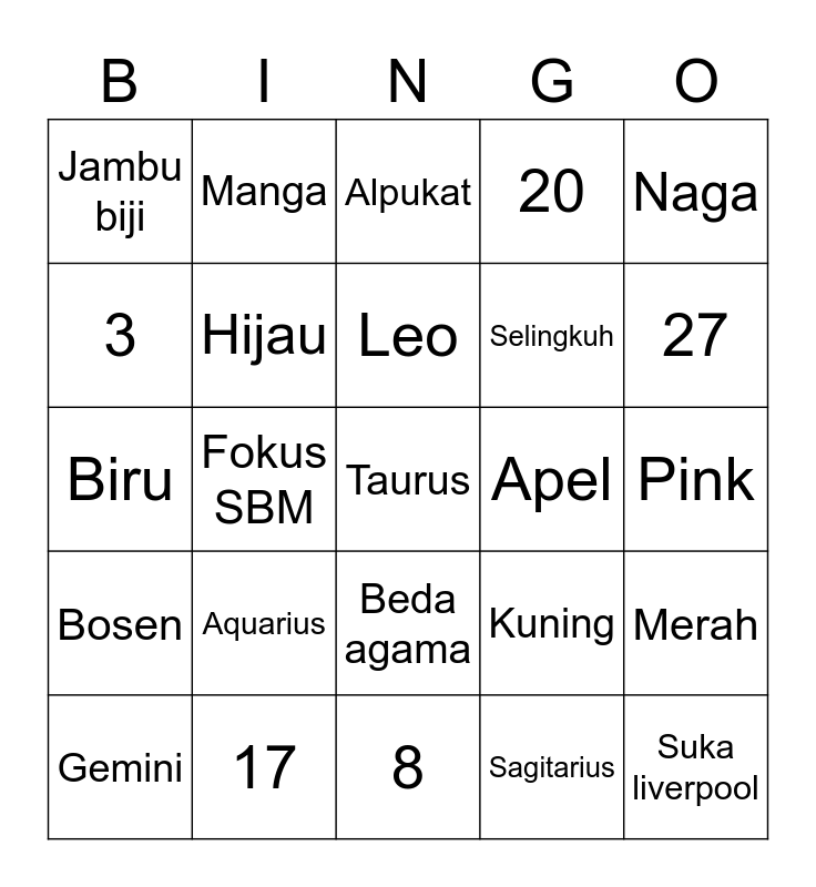 Punya Ello Bingo Card