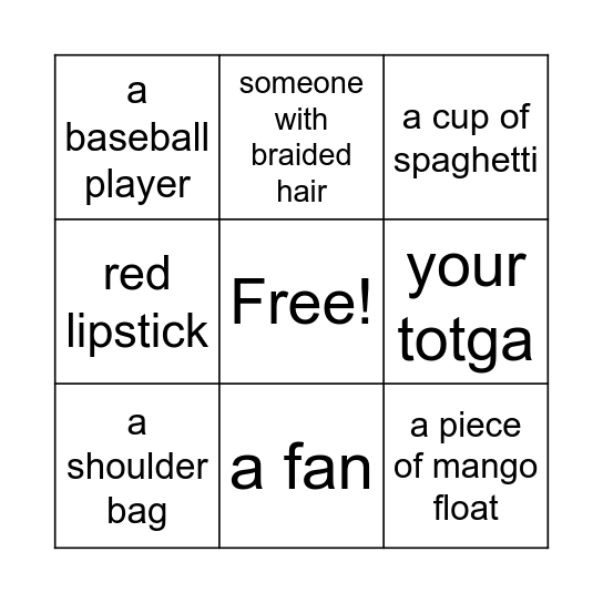 BRing me Bingo Card