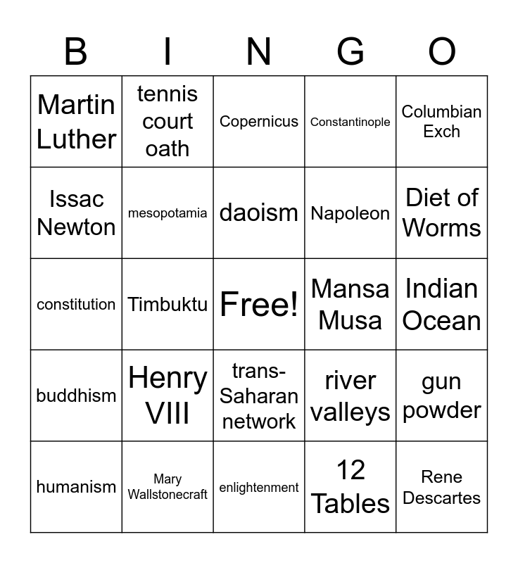 WH Review BINGO Card