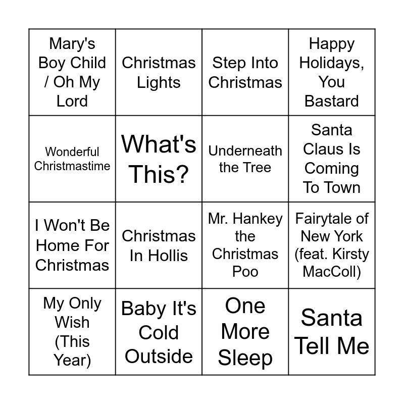 Christmas Bangers Bingo Card