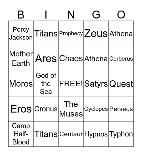 Greek Mythology Bingo Card