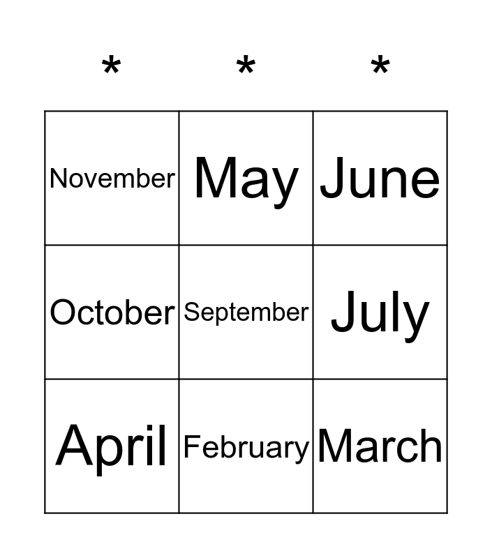 Months of the Year Bingo Card