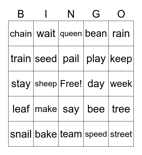 Long a and Long e Bingo Card