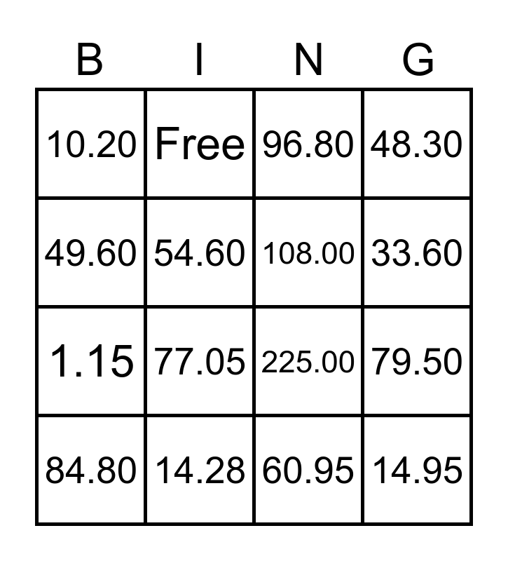 Compound Interest Bingo Card