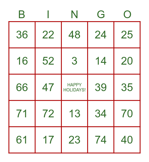 HOLIDAY BINGO Card