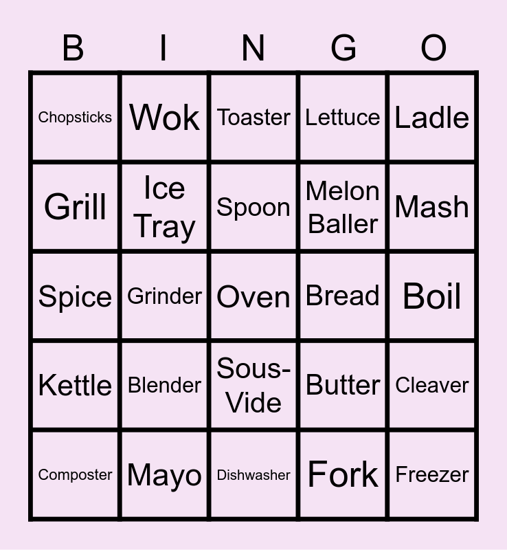 Make Me a Sammich, Woman Bingo Card
