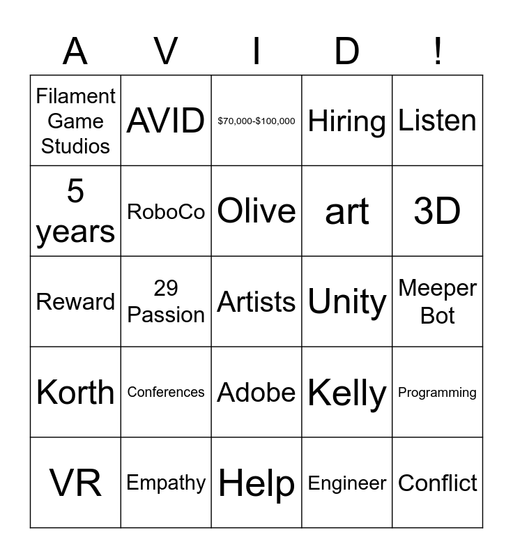 Guest Speaker-AVID Bingo Card