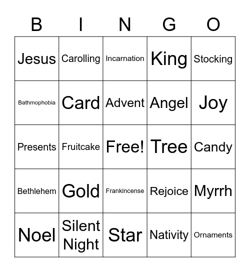 CVC Family Christmas Bingo Card