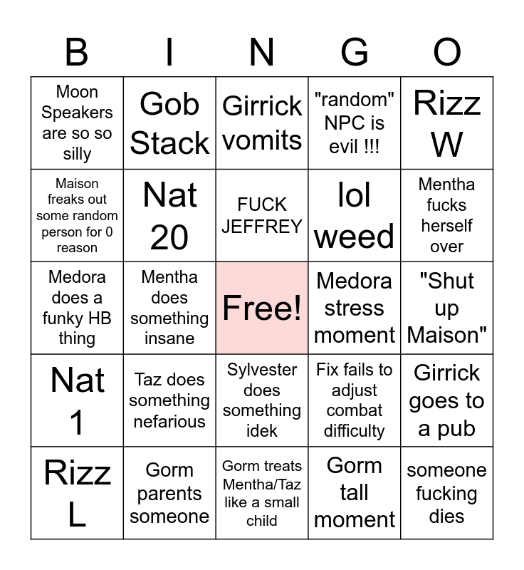 Moonlight Runners Bingo Card