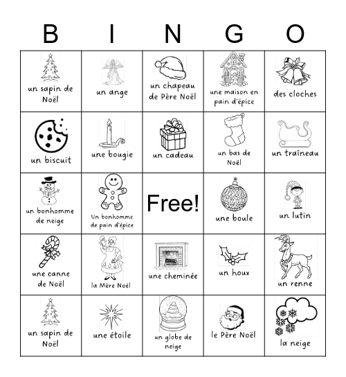 Vocabulaire de Noël Bingo Card