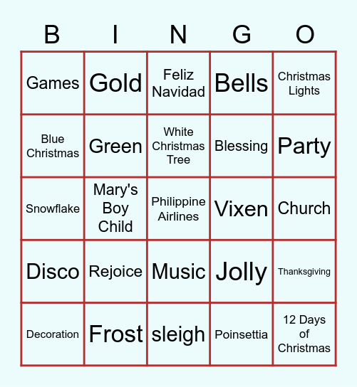 PAL ISD CHRISTMAS PARTY BINGO Card