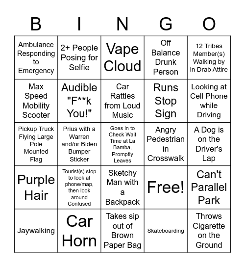 Unity Club Window Bingo Card