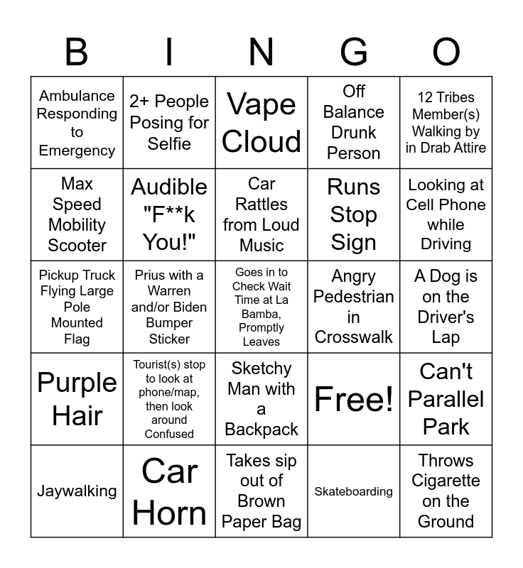 Unity Club Window Bingo Card