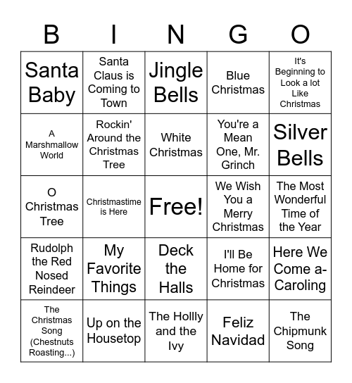 Christmas Song Bingo Card