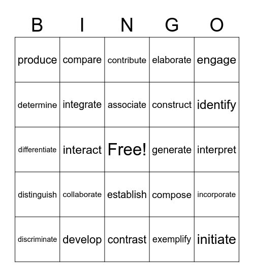Tier 2 words Bingo Card