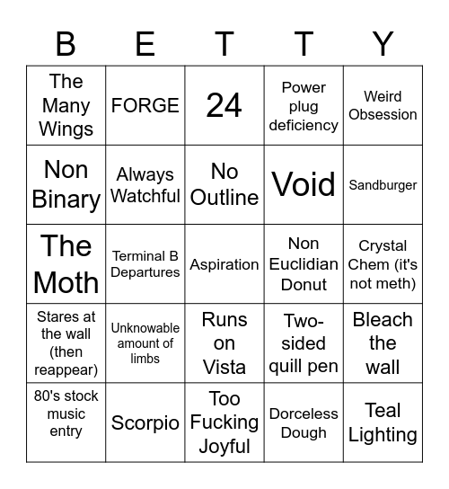 Weirdcore Cryptid Wafflehouse Bingo Card