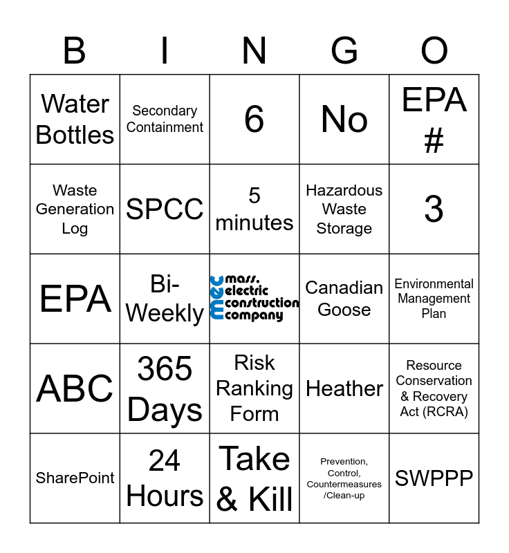 Environmental Bingo Card