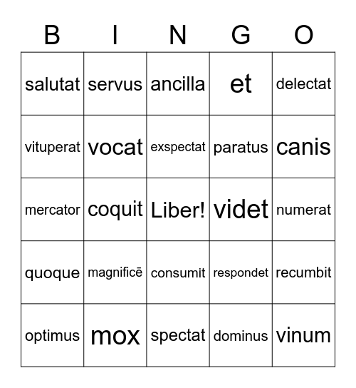 Stage 1 & 2 Cambridge Latin Course Bingo Card