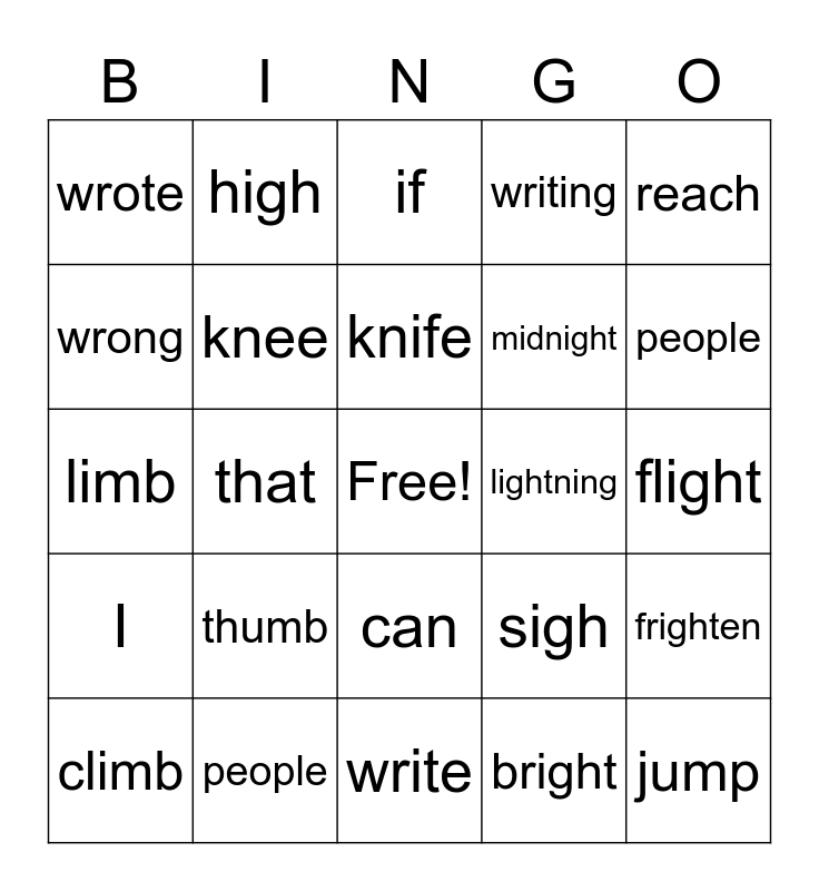 Letterland Unit 11 Bingo Card
