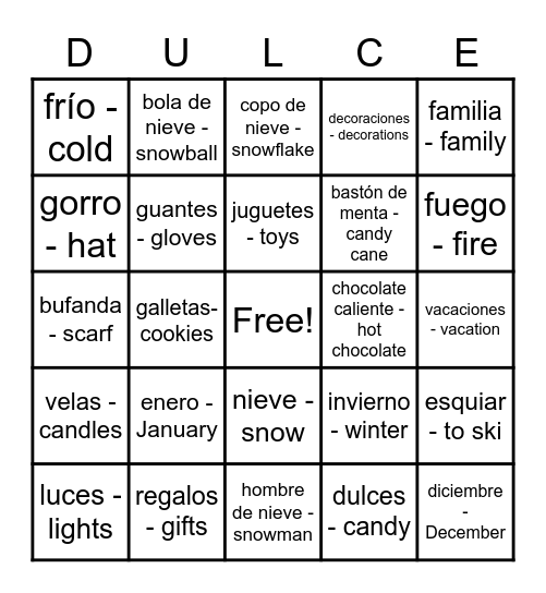 El Invierno Bingo Card