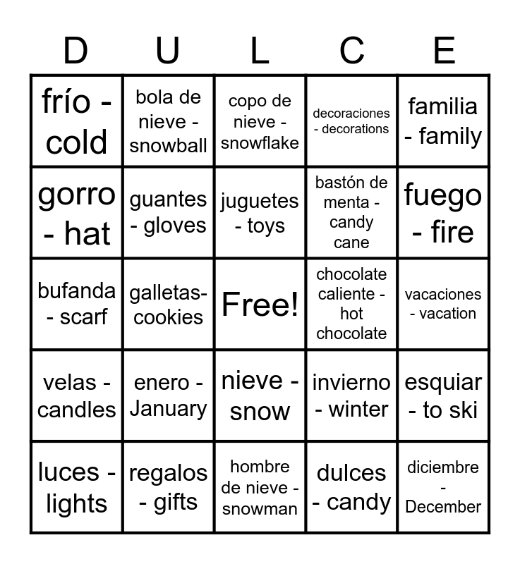 El Invierno Bingo Card