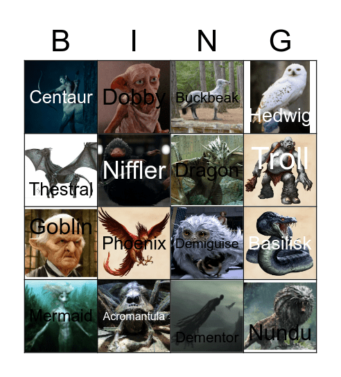 Magical Creatures Bingo Card