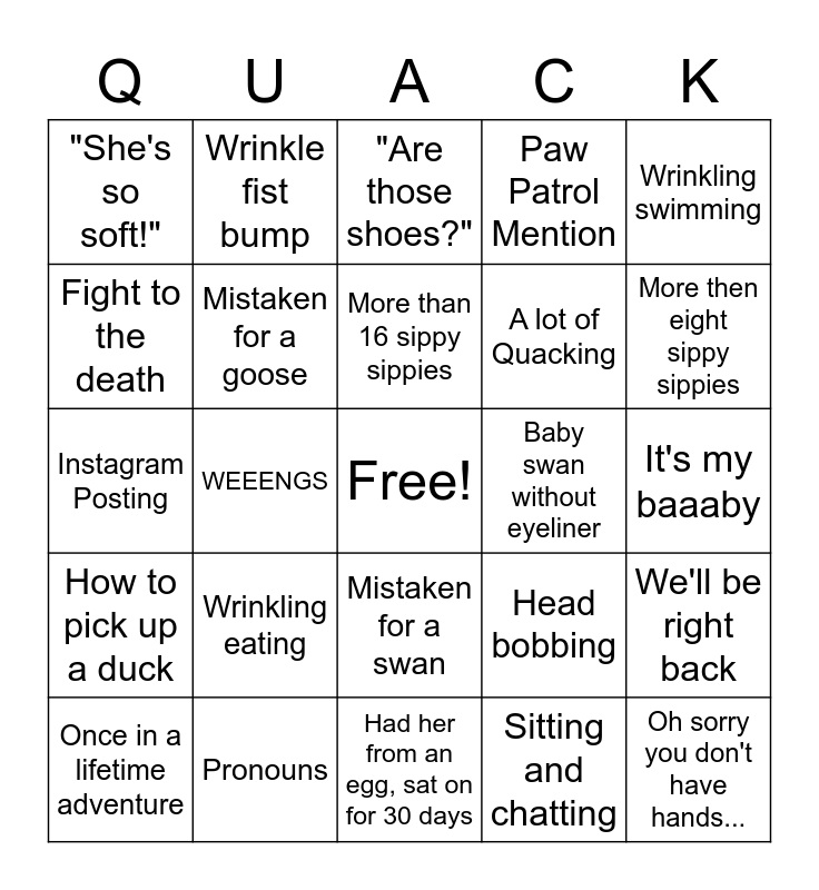 Wrinkle the duck Bingo Card