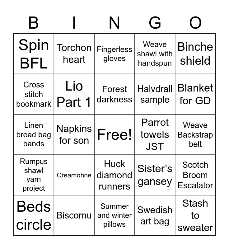 New projects and UFOs Bingo Card