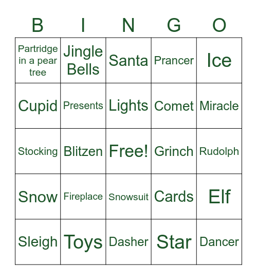 Holiday Bingo Card