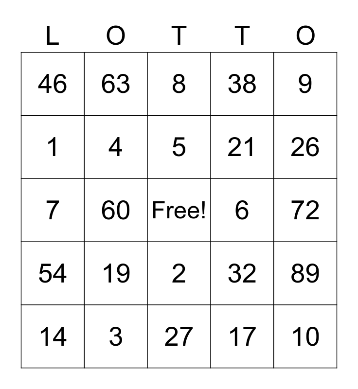 Christmas $Million Lottery Bingo Card