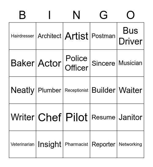 Career Bingo Card