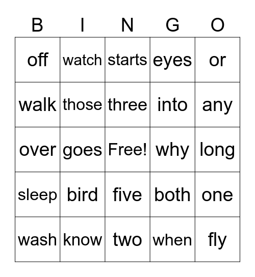 Sight Word Bingo #2 Bingo Card