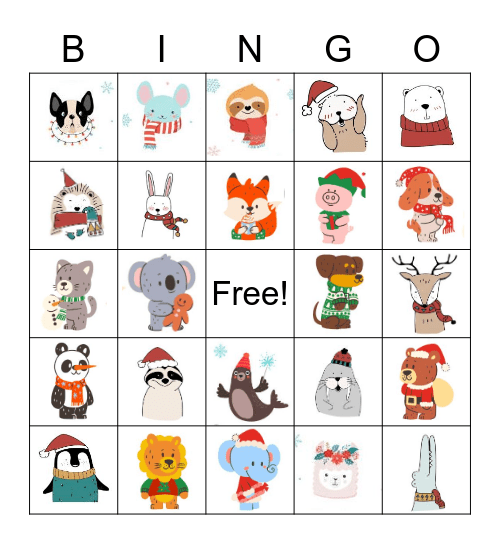 Holiday Animals Bingo Card