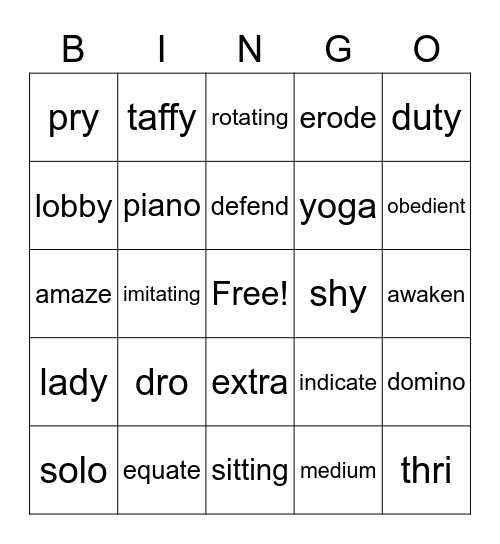 Unit 6 Bingo Card