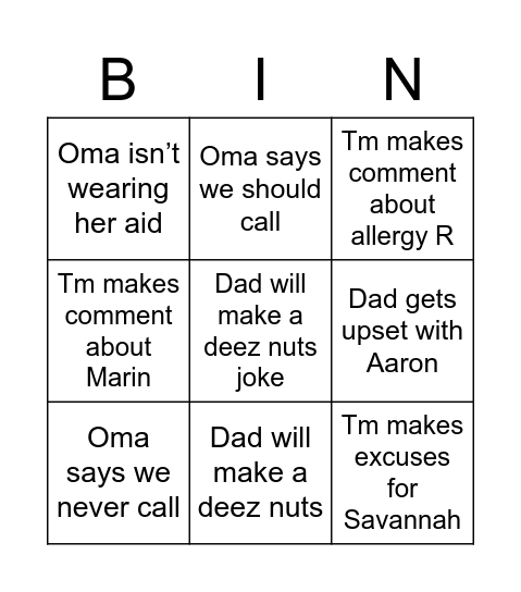 Untitled Bingo Card