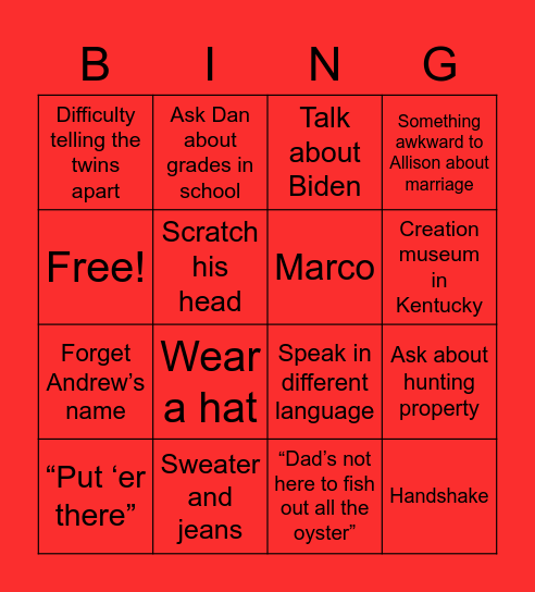 Uncle Monkey Board Bingo Card