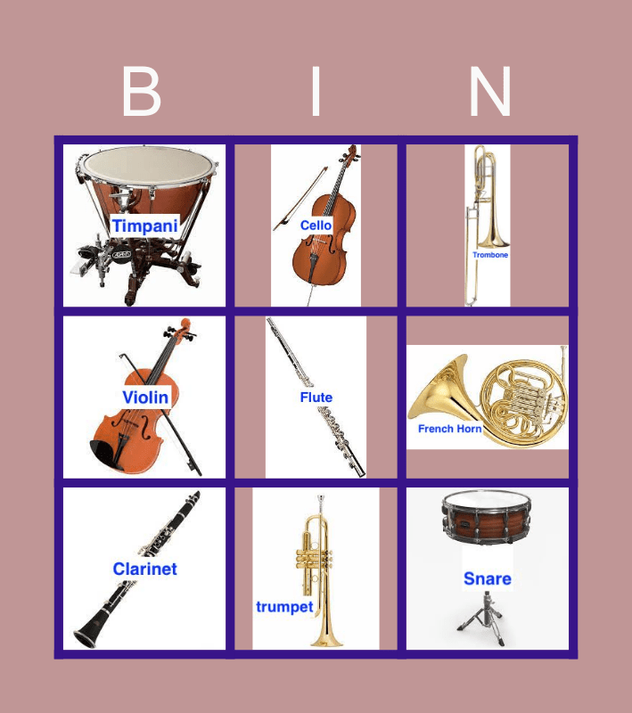 Orchestra Instrument Bingo! Bingo Card
