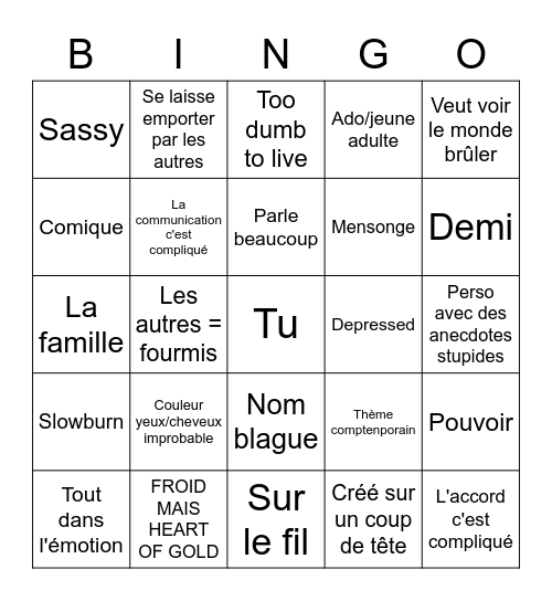 Bingo écriture Bingo Card