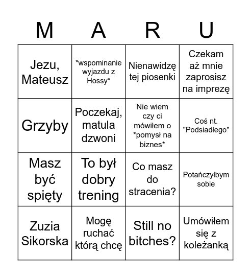 Marek Bingo Card